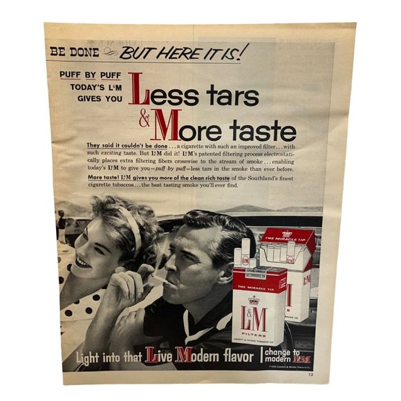 Art | Vintage 1958 Print Ad Lm Cigarettes Puff By Puff Smoking Liggett ...